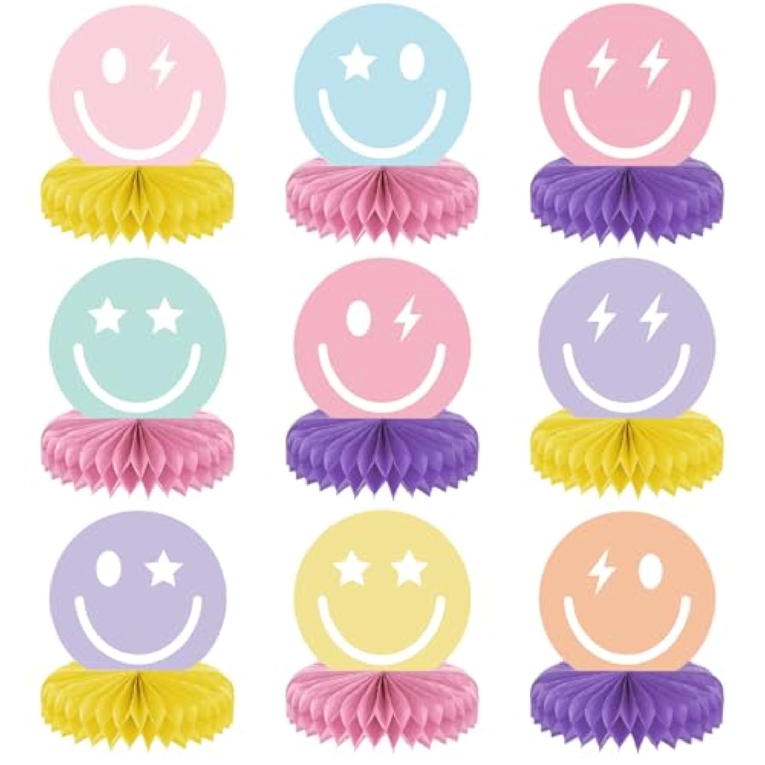 9Pcs Smile Face Honeycomb Centerpieces Preppy Smile Face Table ...