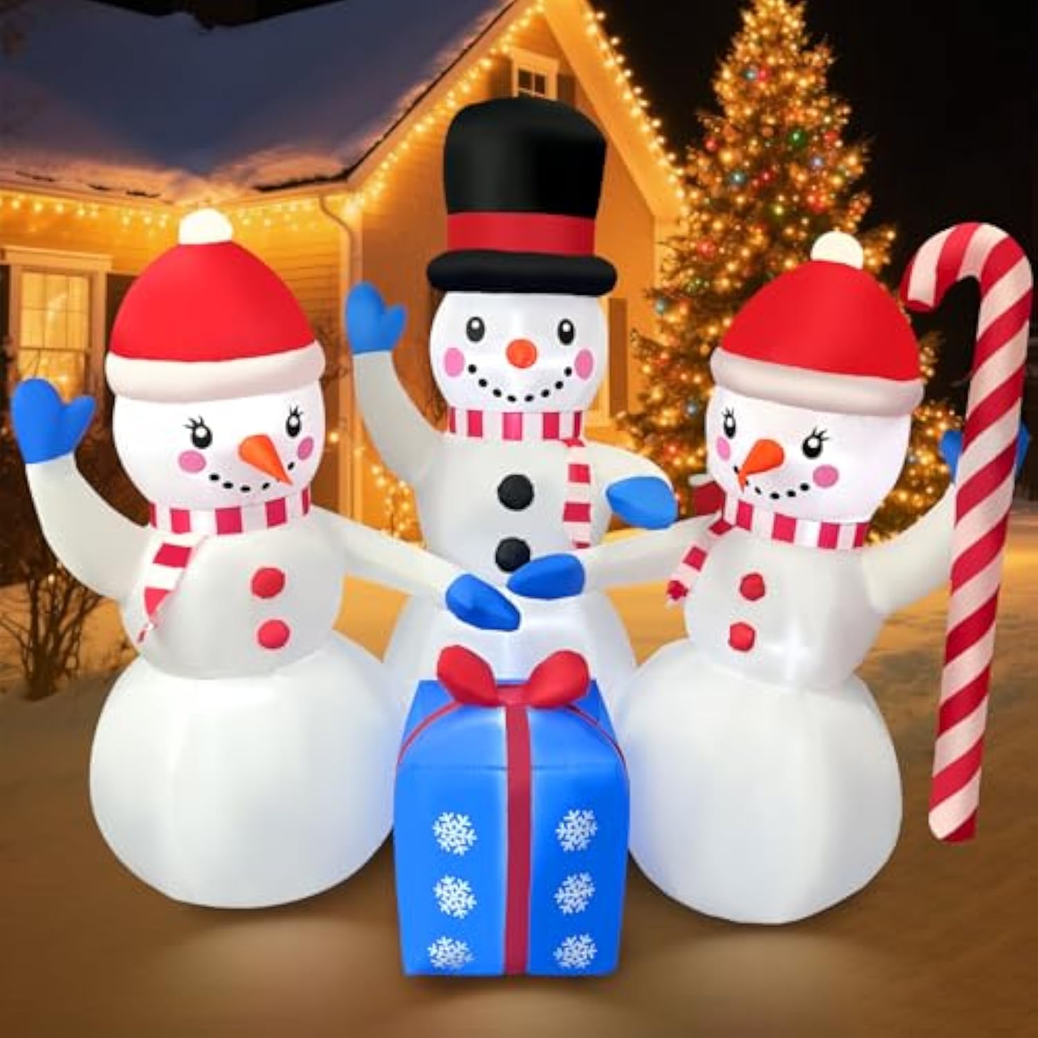2025 Christmas Inflatable Snowman 6Ft 3 Snowmen With Gift Box Christmas ...