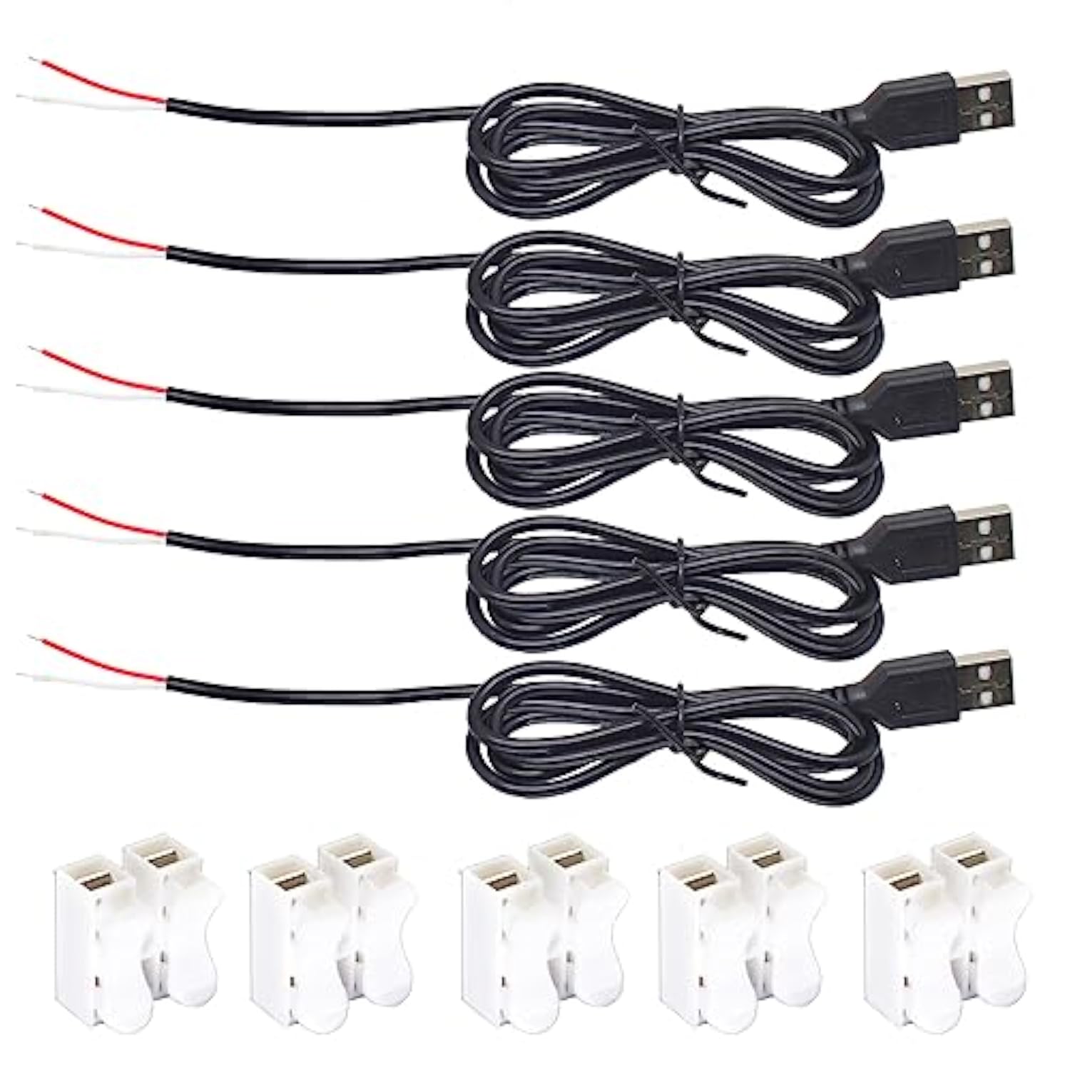 5Pcs Usb 2 Wire Pigtail Cable 1A 5V 1M 3.3Ft Black 28Awg Usb A Male ...