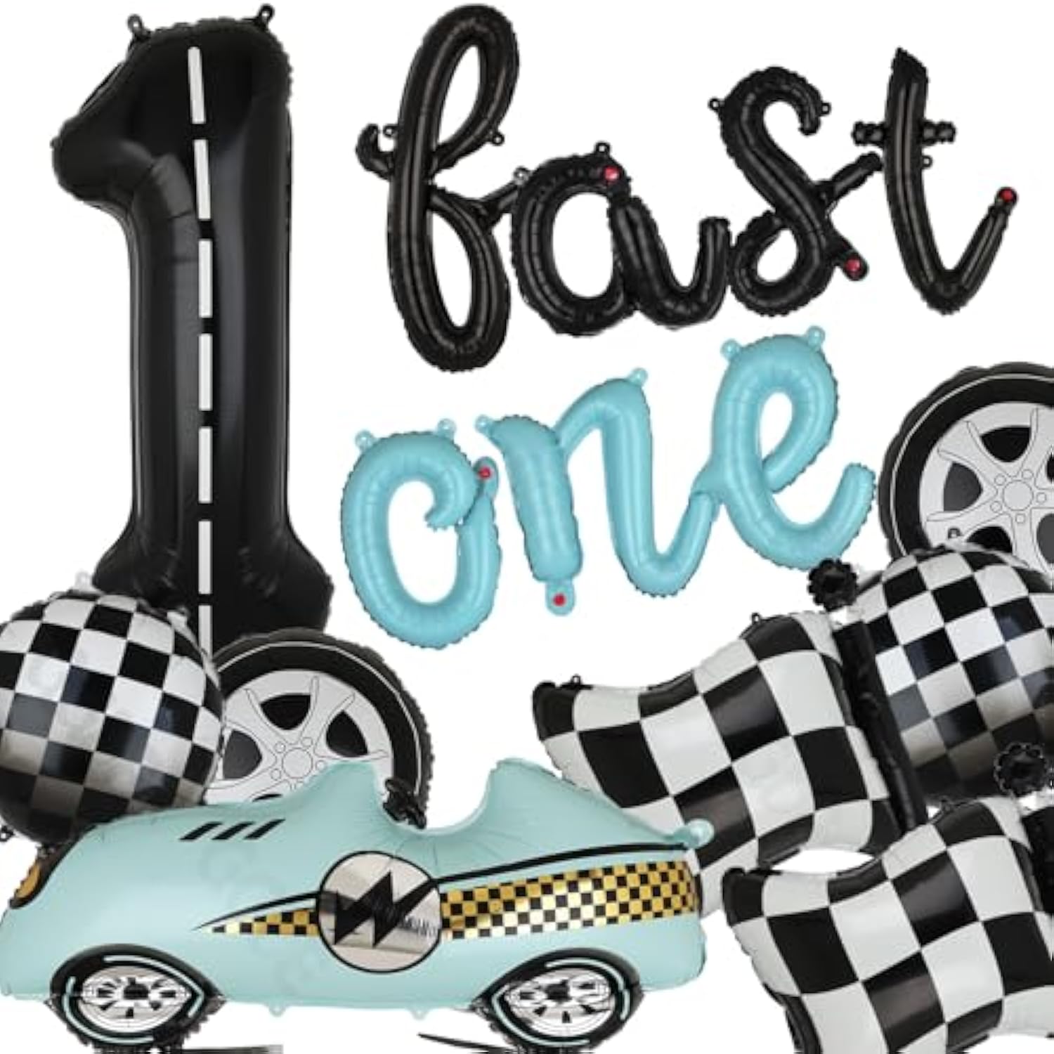 Fast One Birthday Decorations 40 Inch Racetrack Number Balloons 1 Black ...