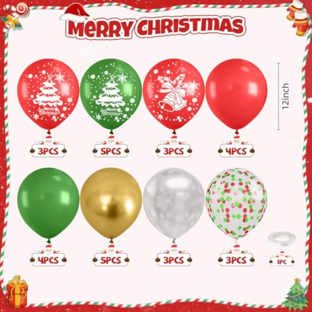 Christmas Balloons,12 Inch Red Green And Gold Christmas Tree Bell ...