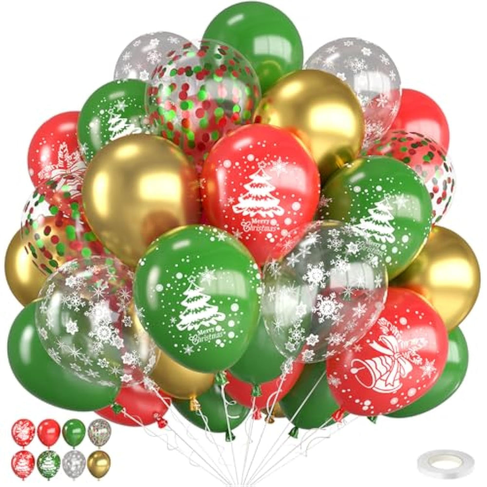 Christmas Balloons,12 Inch Red Green And Gold Christmas Tree Bell ...
