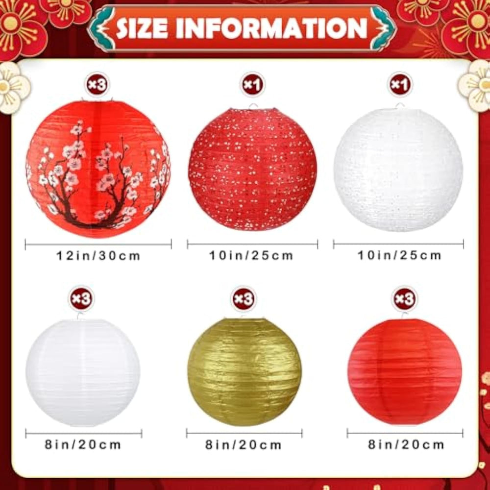 14Pcs Chinese Japanese Paper Lantern Assorted Sizes (8" 10" 12 ...