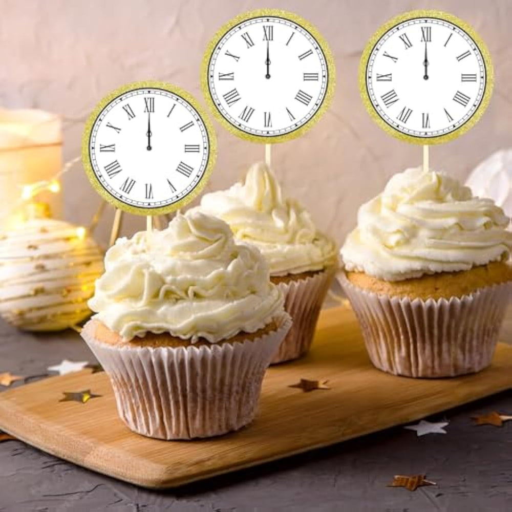 24 Pcs Happy New Year Cupcake Toppers, Glitter 2026 Cake Topper For New ...