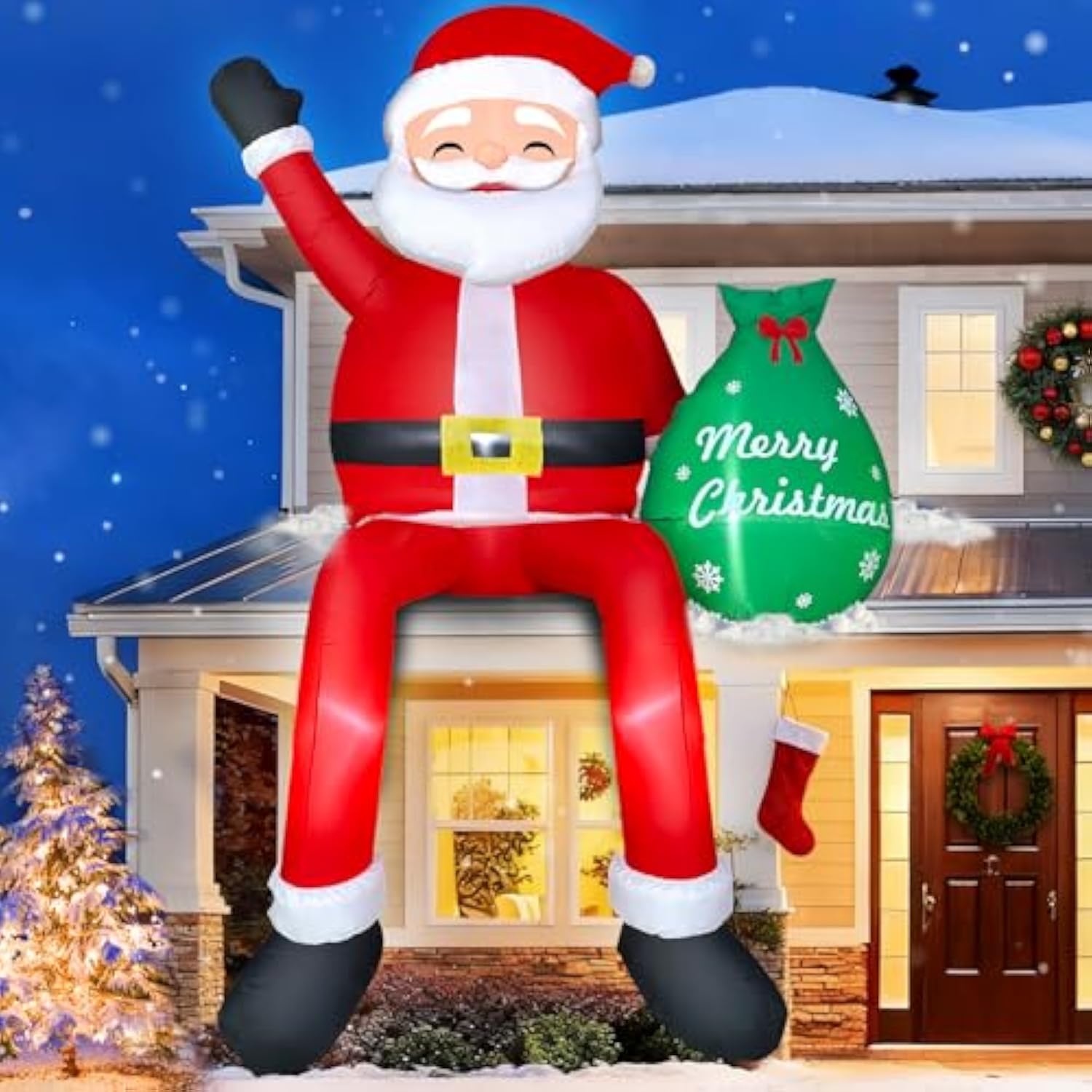 8 Ft Christmas Inflatable Outdoor Decorations Blow Up Sitting Santa ...