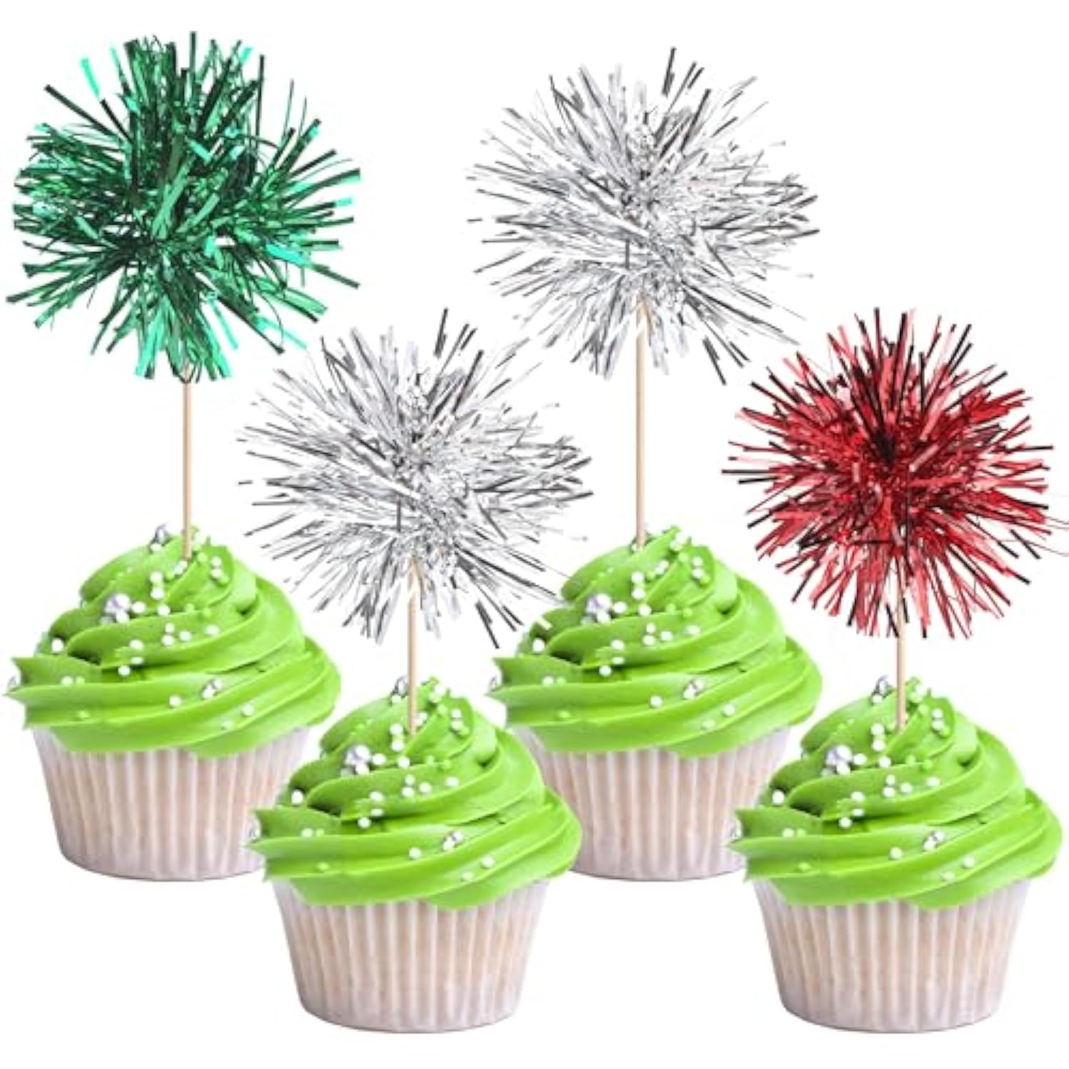 40 Pack Foil Firework Birthday Cupcake Toppers Merry Christmas Cake ...