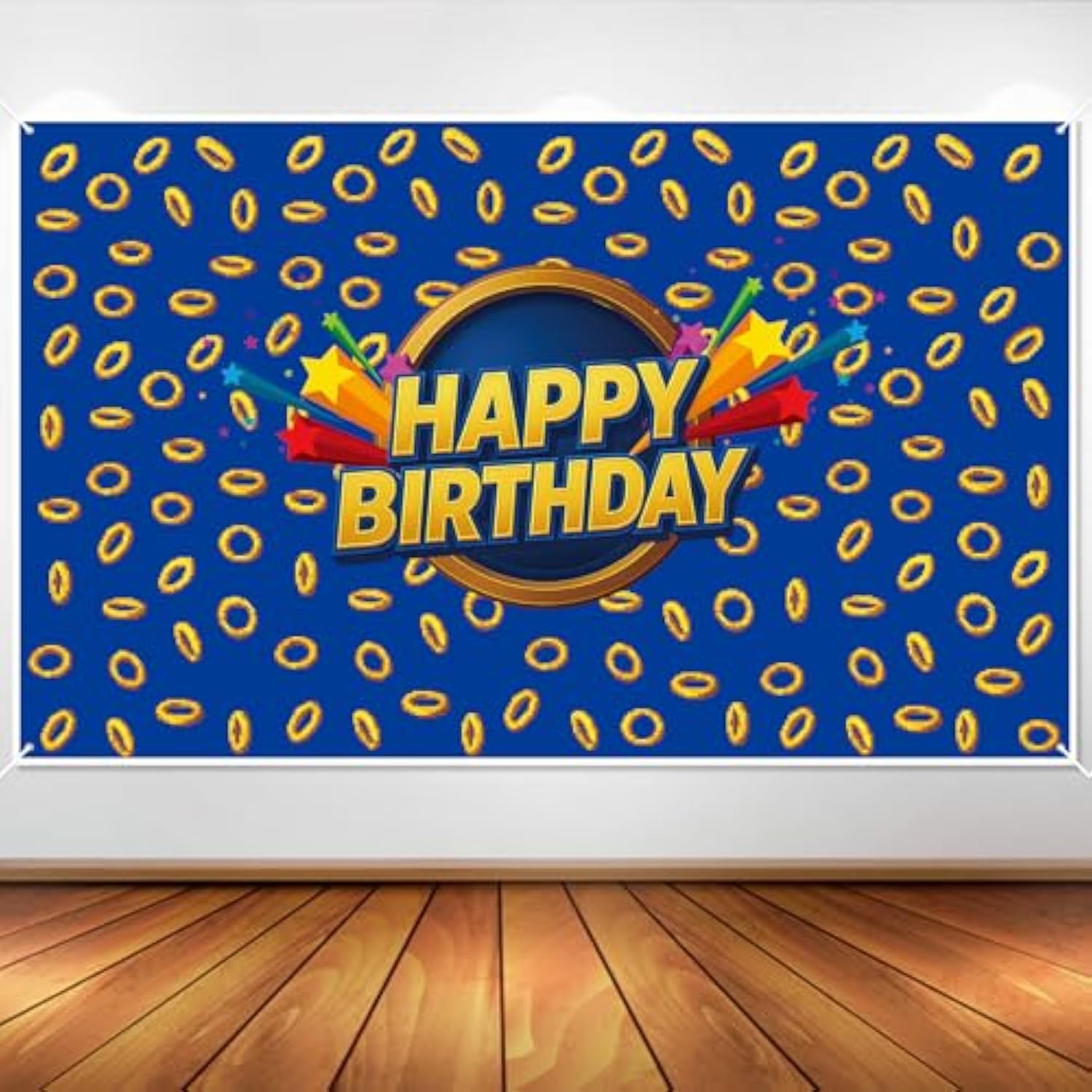 Cartoon Birthday Backdrop, 6X4 Ft Happy Birthday Banner With Gold Rings ...