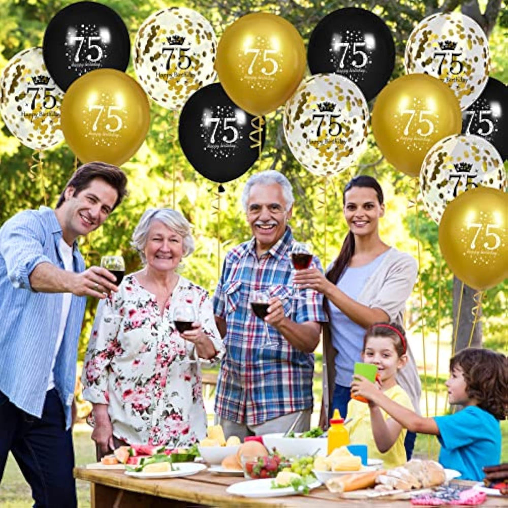 75Th Birthday Balloons For Men, 15 Pcs Black Gold Happy 75Th Birthday ...