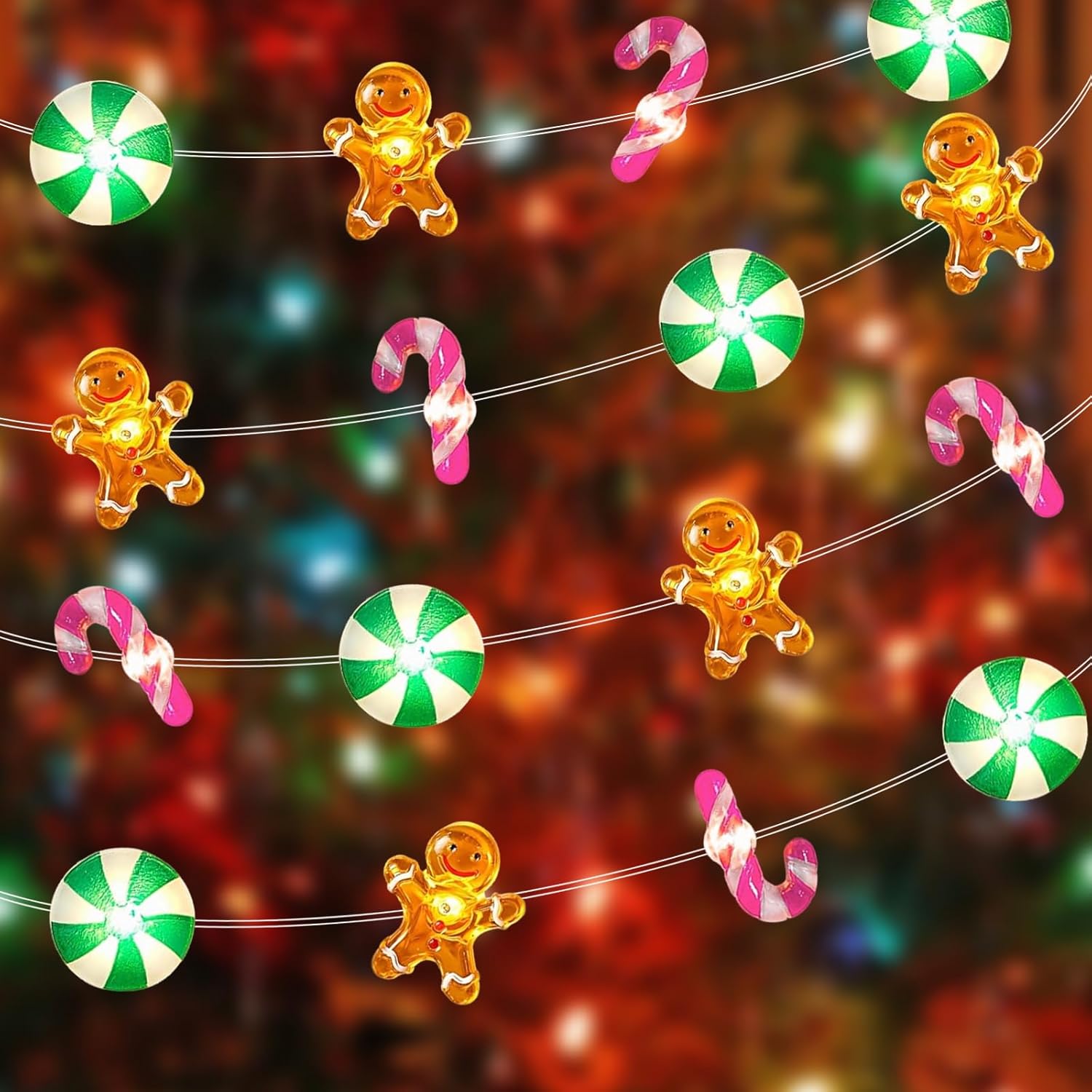 Christmas Lights Indoor Decorations 16.7Ft 50 Led Gingerbread Man Candy ...