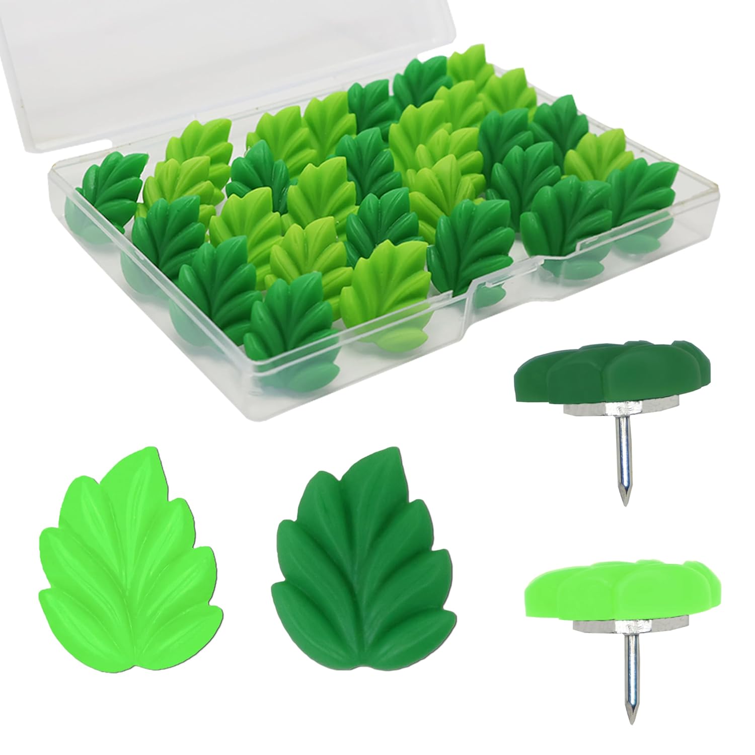 30 Pcs Leaf Push Pins Decorative Thumb Tacks In Green Cute Office Decor ...