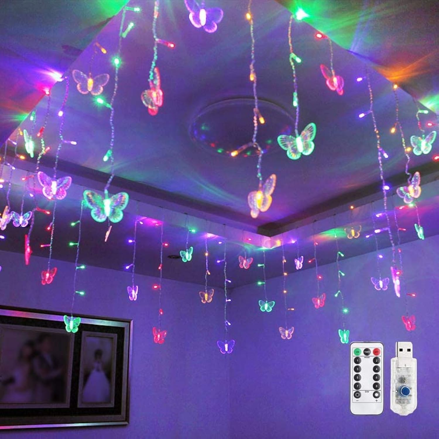 Butterfly Curtain Fairy Light, 8 Modes 120 Led Usb Window Firefly ...