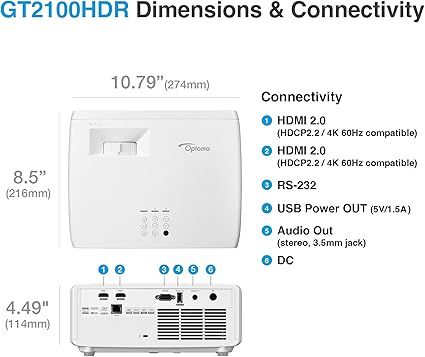 GT2100HDR Short Throw Laser Projector, 1080p, 4K HDR Input, 4200 Lumen ...
