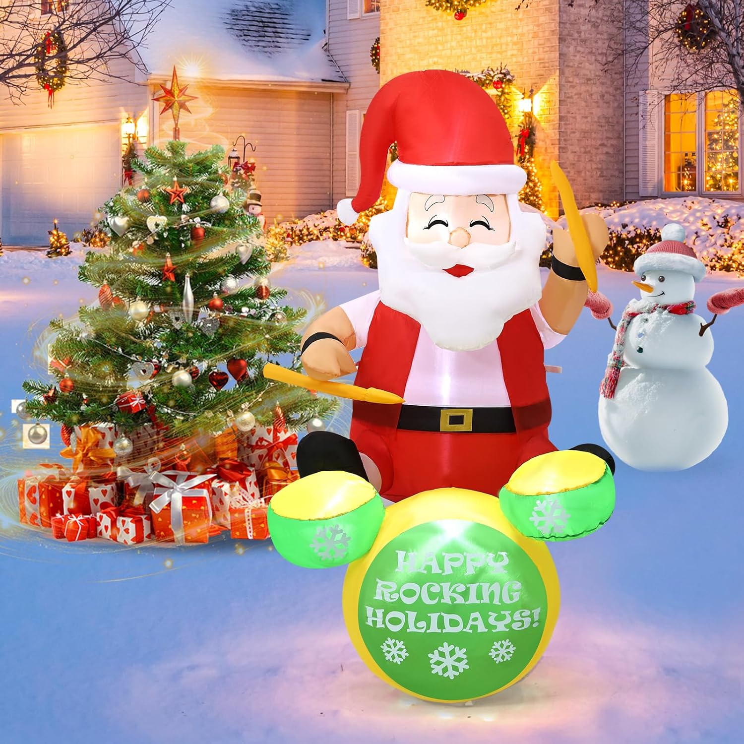 6Ft Christmas Inflatable Outdoor Decorations, Old Man Playing Drums ...