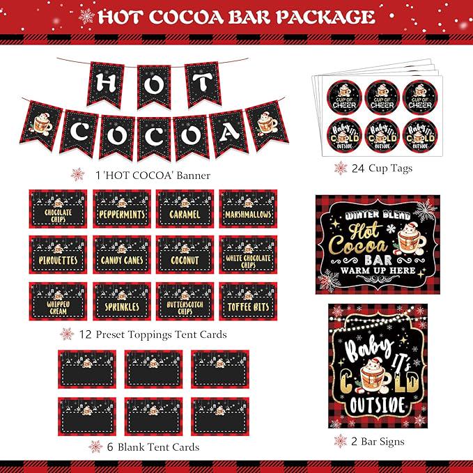 Hot Cocoa Bar Kit with Banner, Cup Tags & Toppings for Christmas Party ...